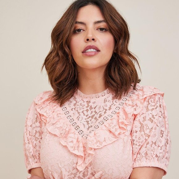 torrid | Tops | Torrid Lace Ruffle Detail Top Pink 2x | Poshmark